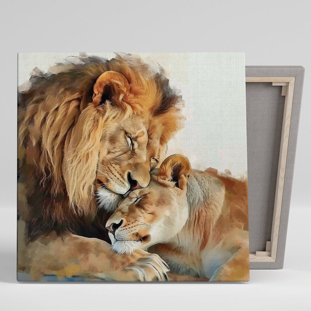 Majestic Lion's Embrace Wall Art, Canvas or Poster, Animal Nature Decor ...