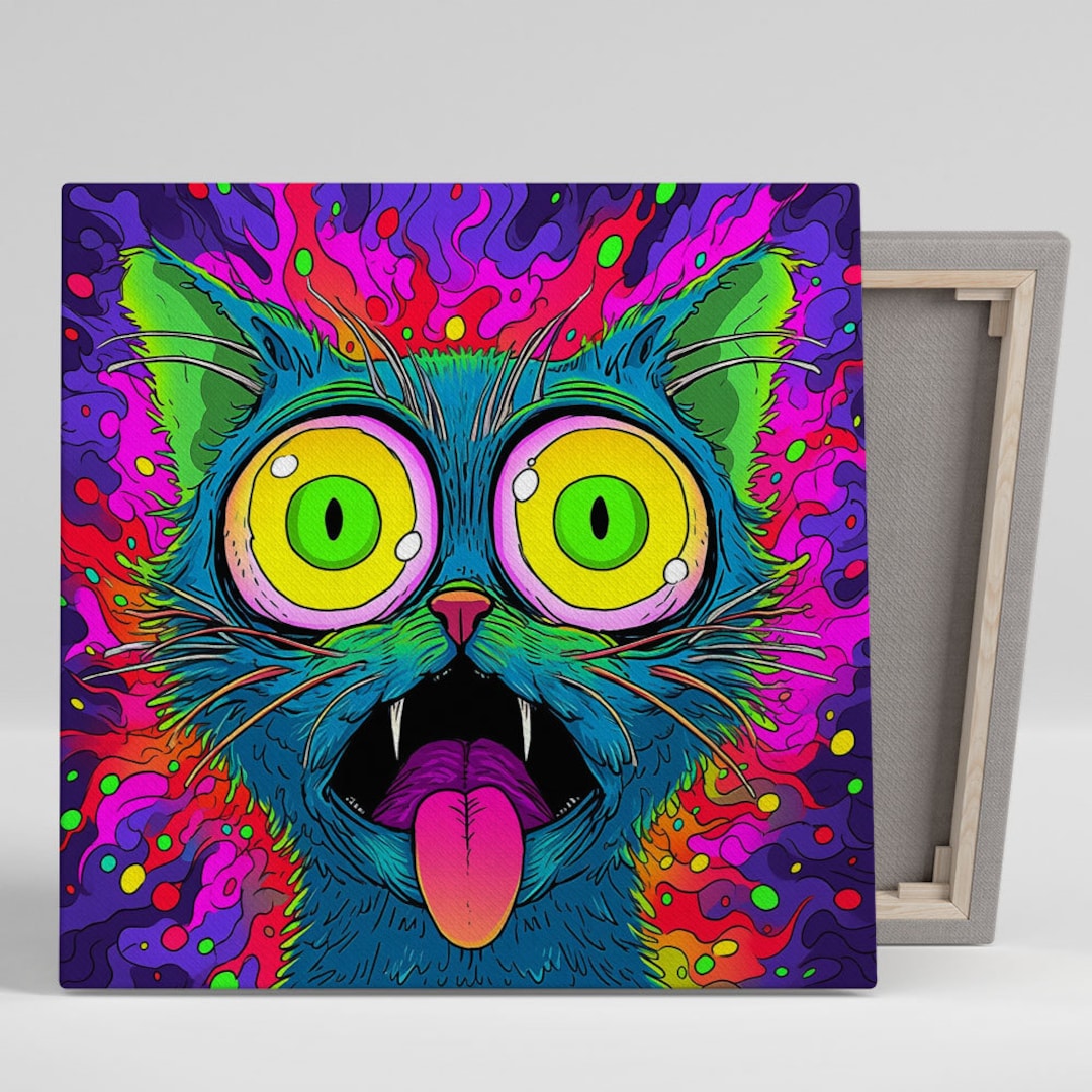 Psychedelic Cat Wall Art, Canvas or Poster, Trippy Cat Artwork ...