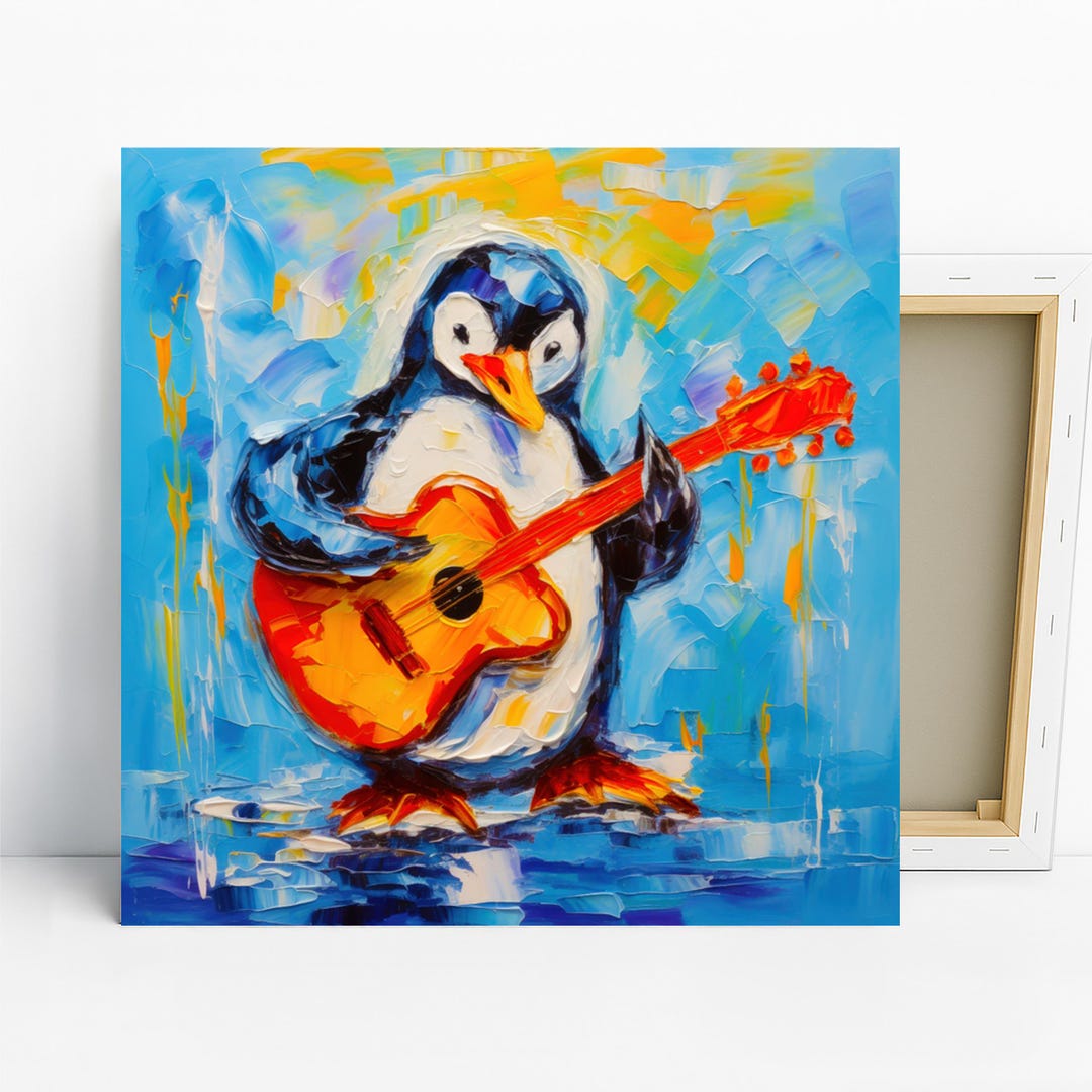 Penguin Art, Canvas or Poster, Whimsical Pop Art, Contemporary Bohemian ...