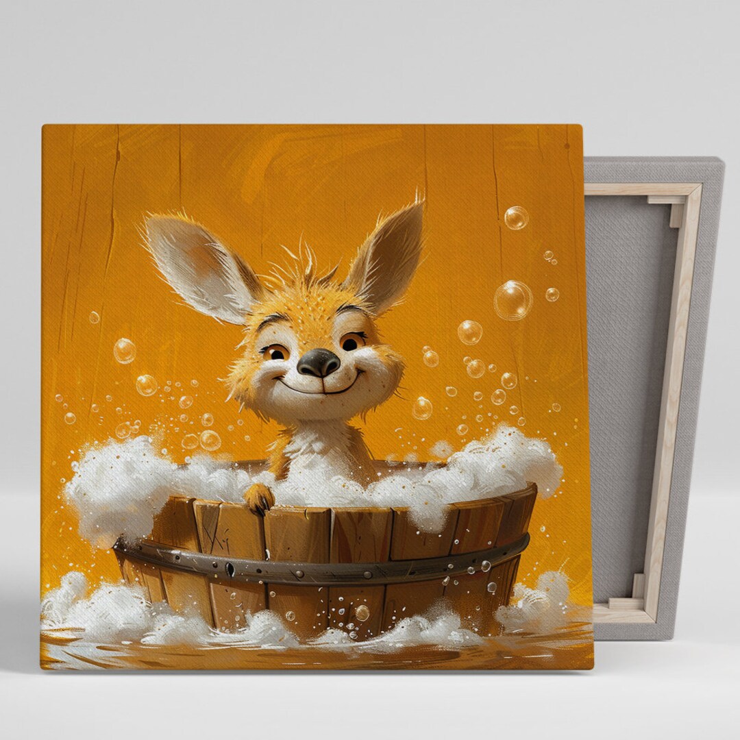 Bunny Bath Time Art, Canvas or Poster, Whimsical Animal Decor, Children ...