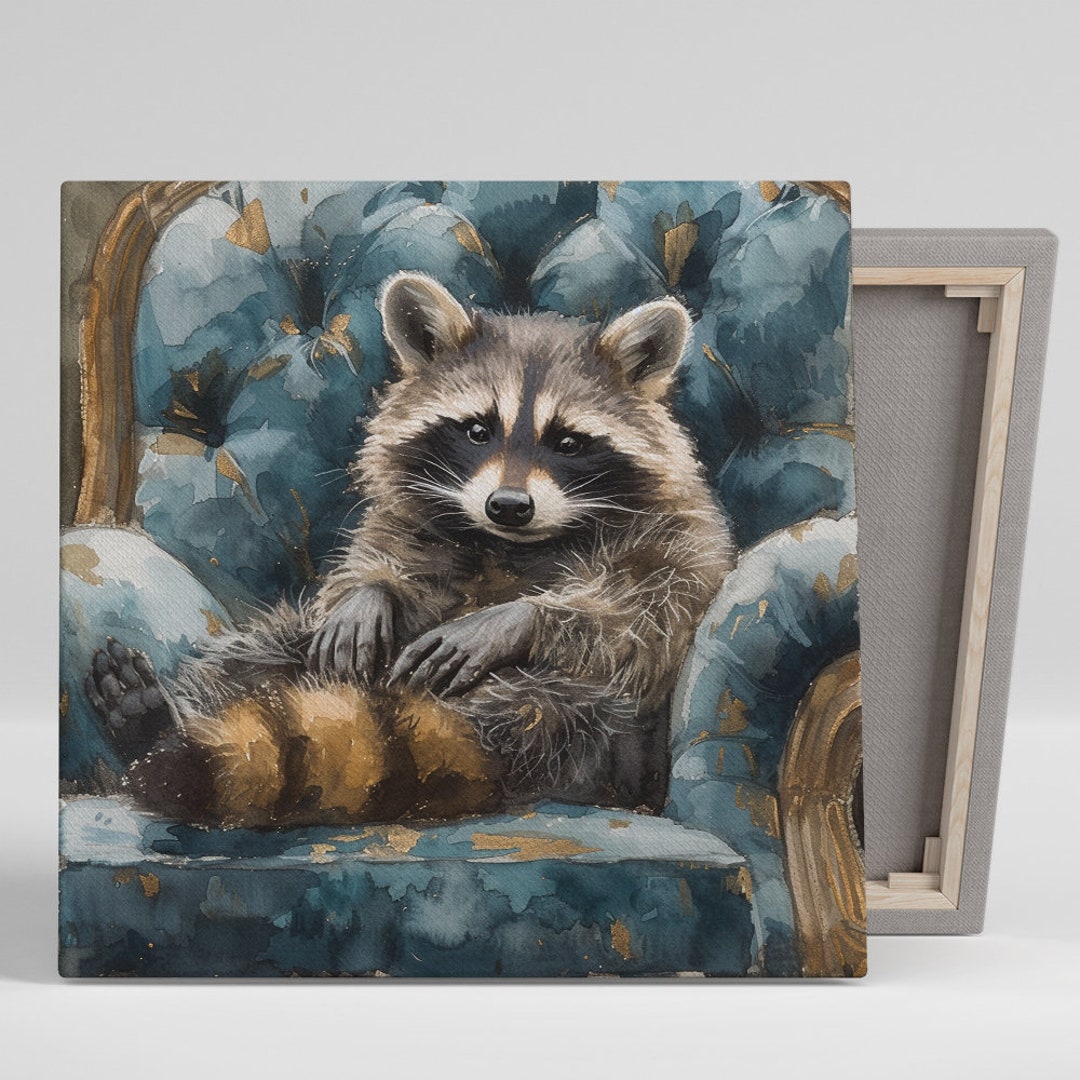 Regal Raccoon Repose Art, Canvas or Poster, Whimsical Animal Nature ...
