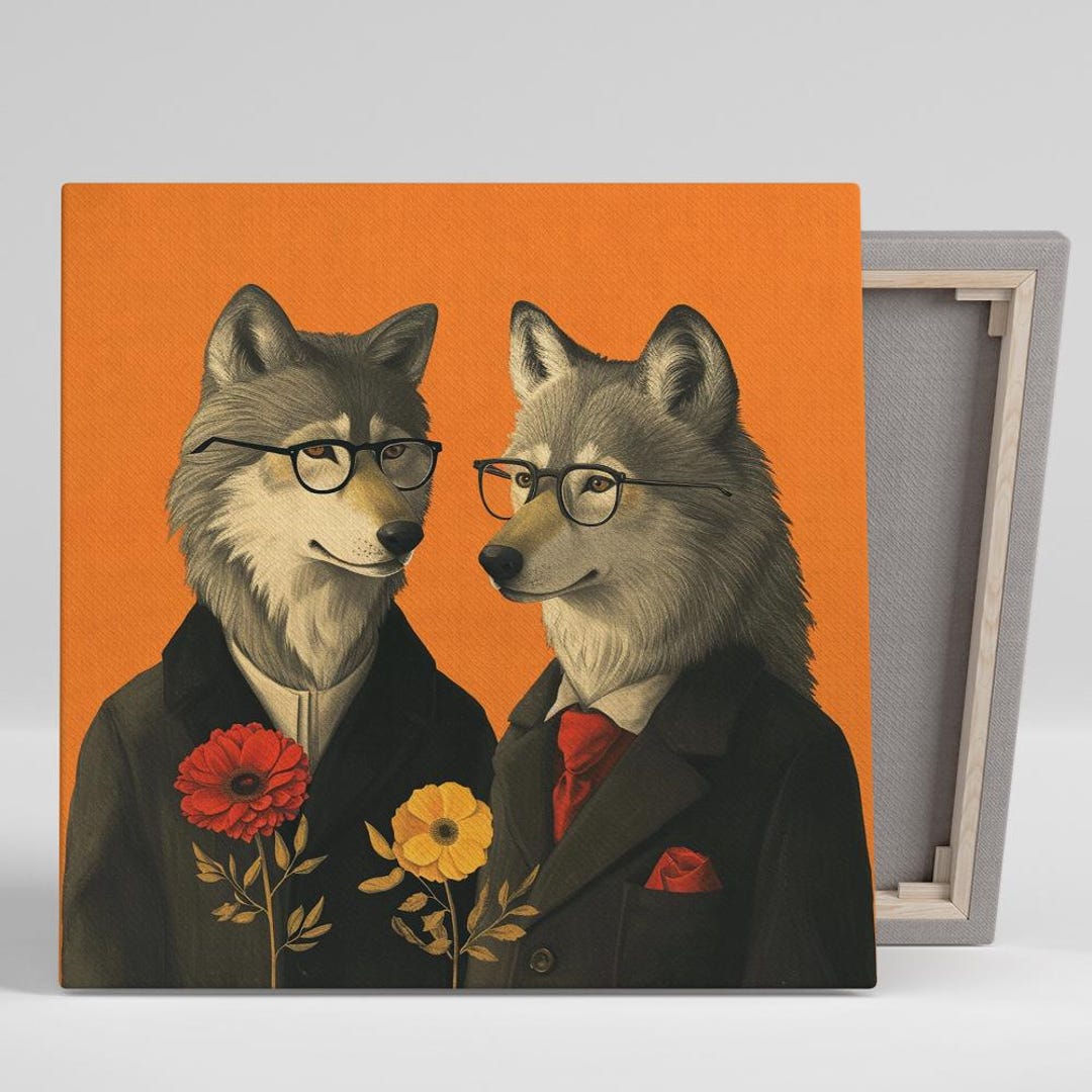 Intellectual Wolves Art, Canvas or Poster, Whimsical Animal Decor ...