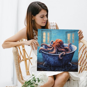 Octopus in Bathtub, Canvas or Poster, Octopus Wall Art, Bathroom Wall ...