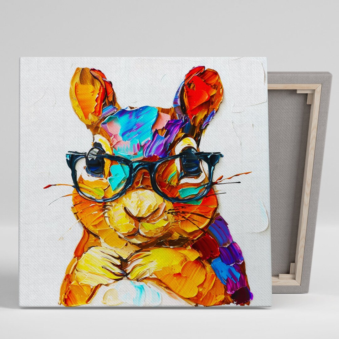Cool Bunny Spectacle Art, Canvas or Poster, Pop Art Whimsical Decor ...