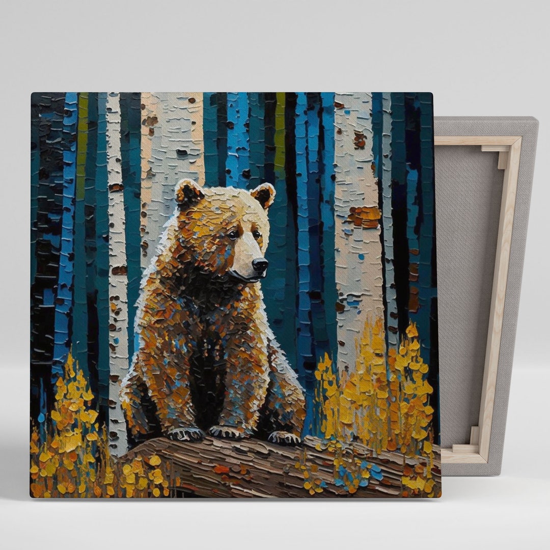 Birch Tree With Bear Wall Art, Canvas or Poster, Bear Wall Hanging ...