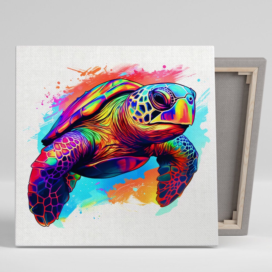 Psychedelic Sea Turtle Wall Art, Canvas or Poster, Pop Art Coastal ...