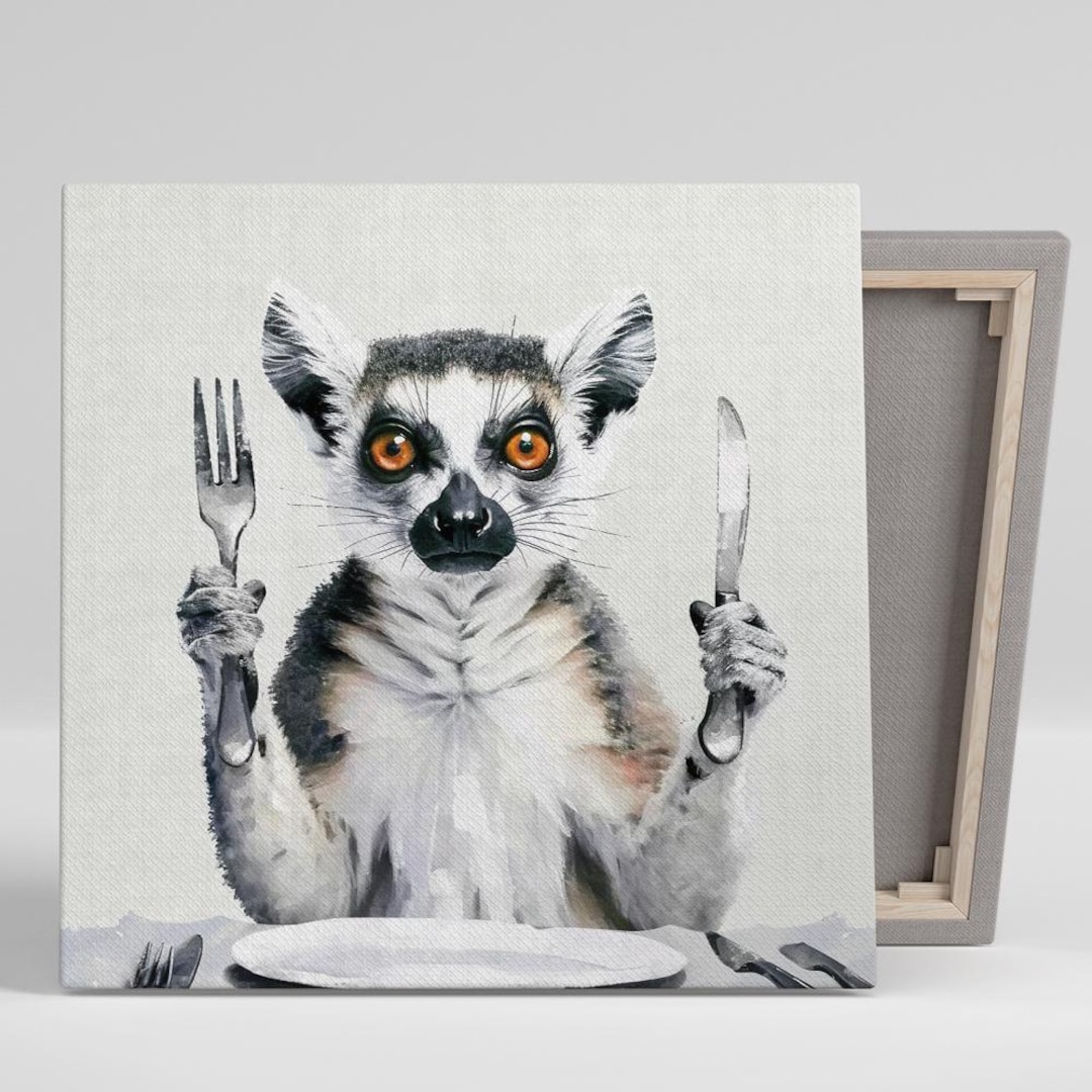 Hungry Lemur's Dinner Dilemma Wall Art, Canvas or Poster, Whimsical ...