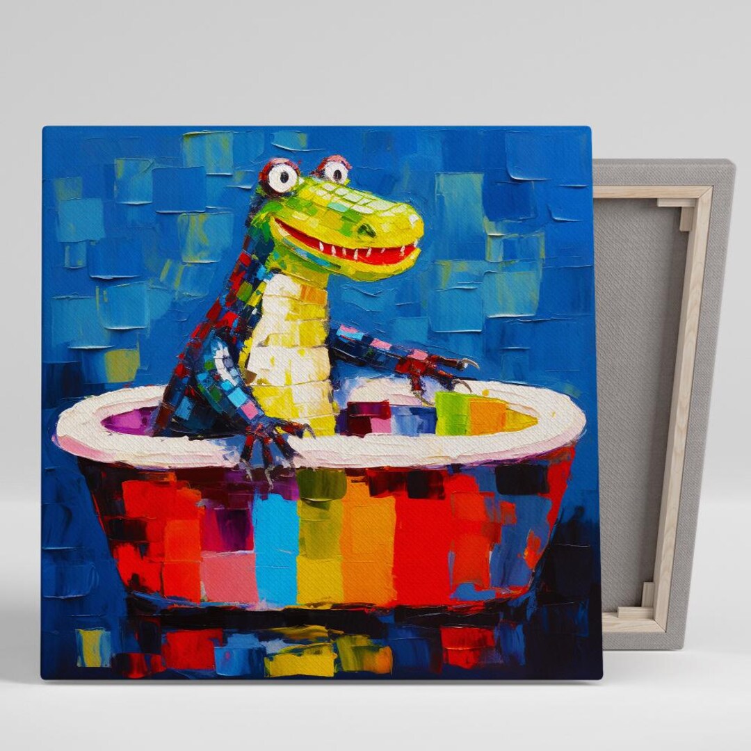 Crocodile Bath Time Art, Canvas or Poster, Whimsical Animal Decor ...