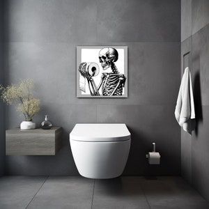 Skull Toilet Paper Art, Canvas or Poster, Bony Butt Wiper, Spooky ...