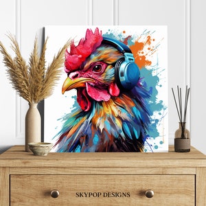 Funky Rooster Beats Art, Canvas or Poster, Pop Art Eclectic Decor, Living Room Office Game Room ...