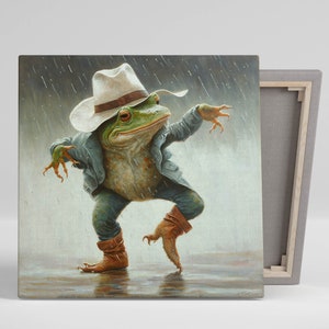 Frog Dancing in Rain Art, Canvas or Poster, Unique Wall Decor, Frog ...