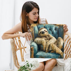 Lazy Luxury Sloth Art, Canvas or Poster, Whimsical Animal Contemporary ...
