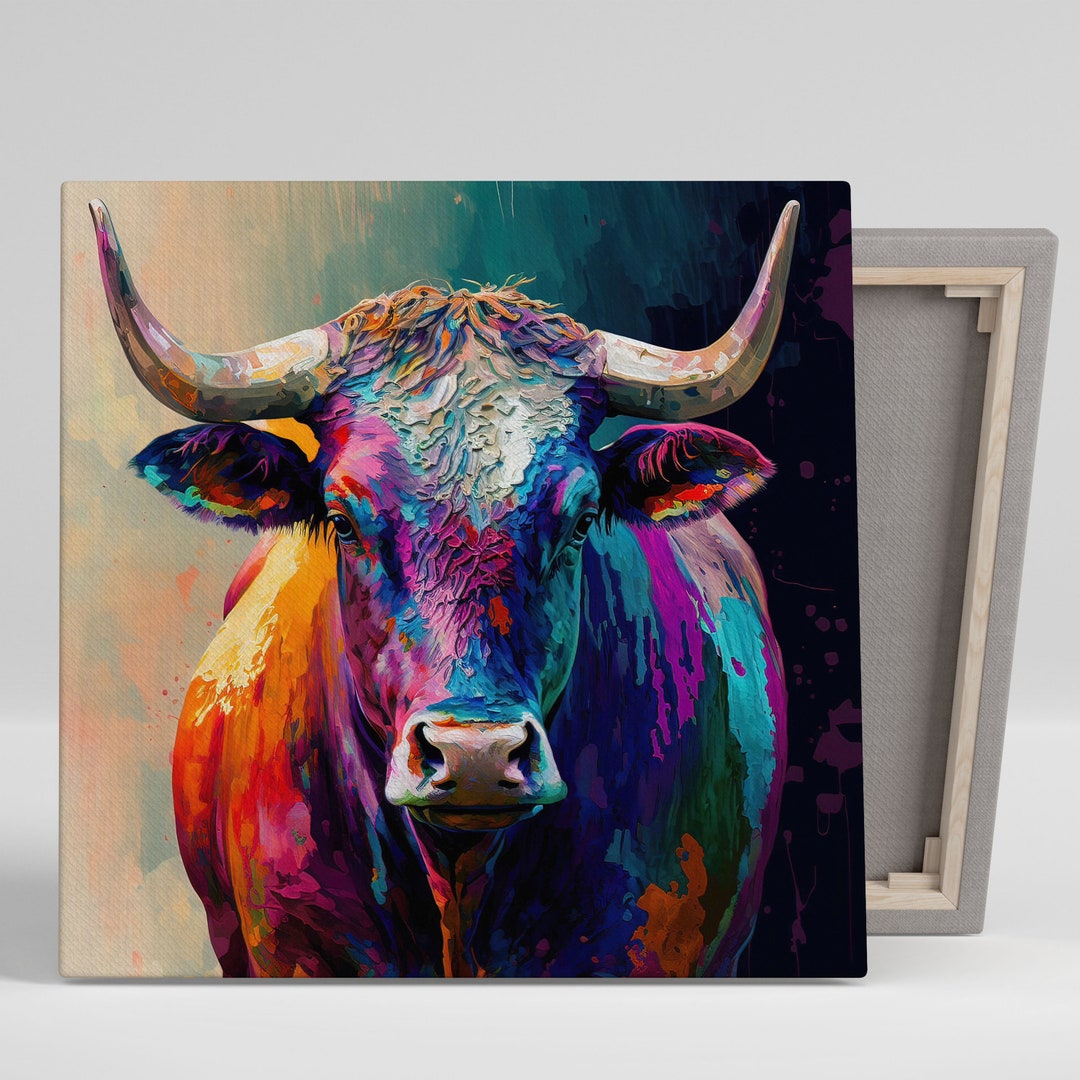 Colourful Cow Wall Art, Canvas or Poster, Abstract Animal Wall Art ...