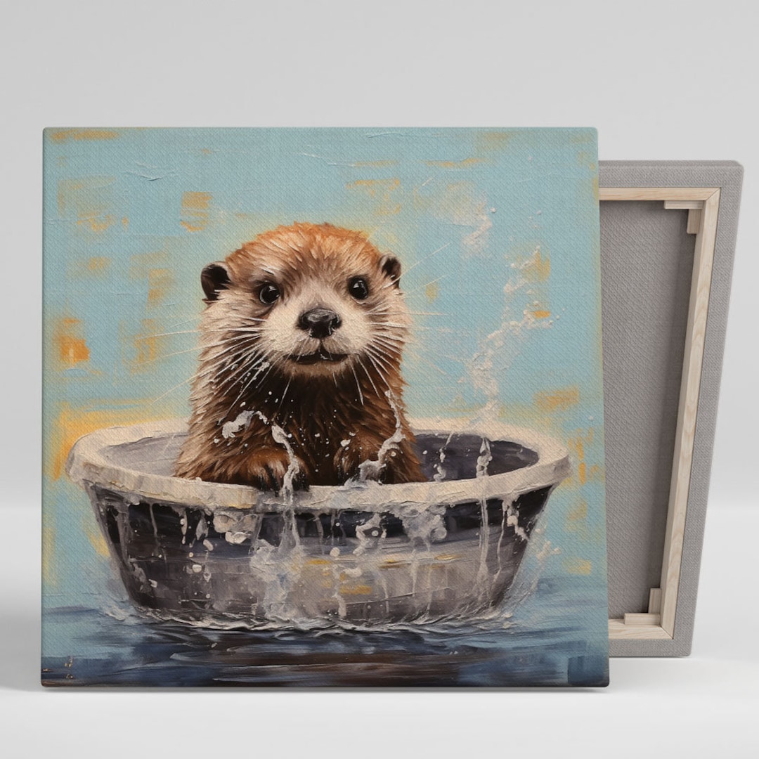Otter in Bathtub, Canvas or Poster, Bathroom Wall Decor, Nursery Wall ...