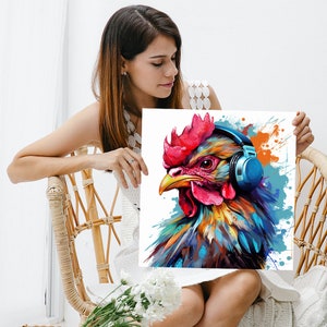 Funky Rooster Beats Art, Canvas or Poster, Pop Art Eclectic Decor, Living Room Office Game Room ...