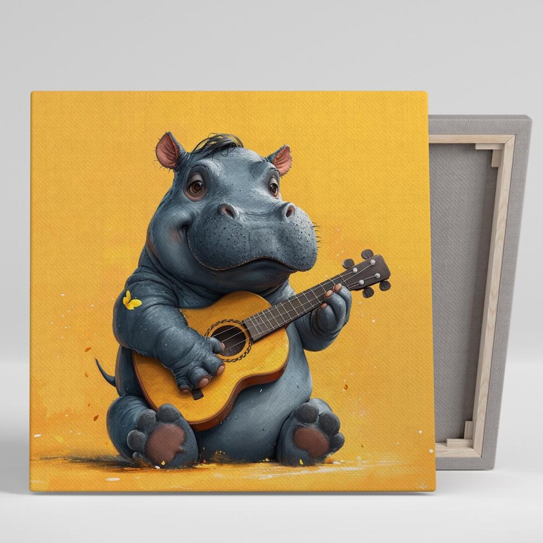 Hippopotamus Art, Canvas or Poster, Whimsical Animal Decor, Children's ...