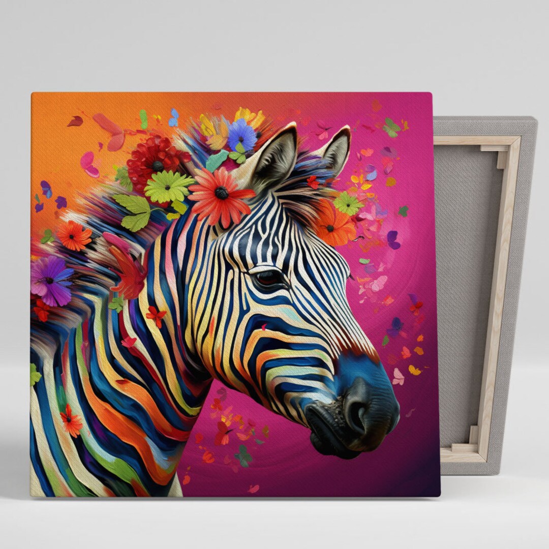 Floral Zebra Wall Art, Canvas or Poster, Zebra Wall Decor, Animal Decor ...