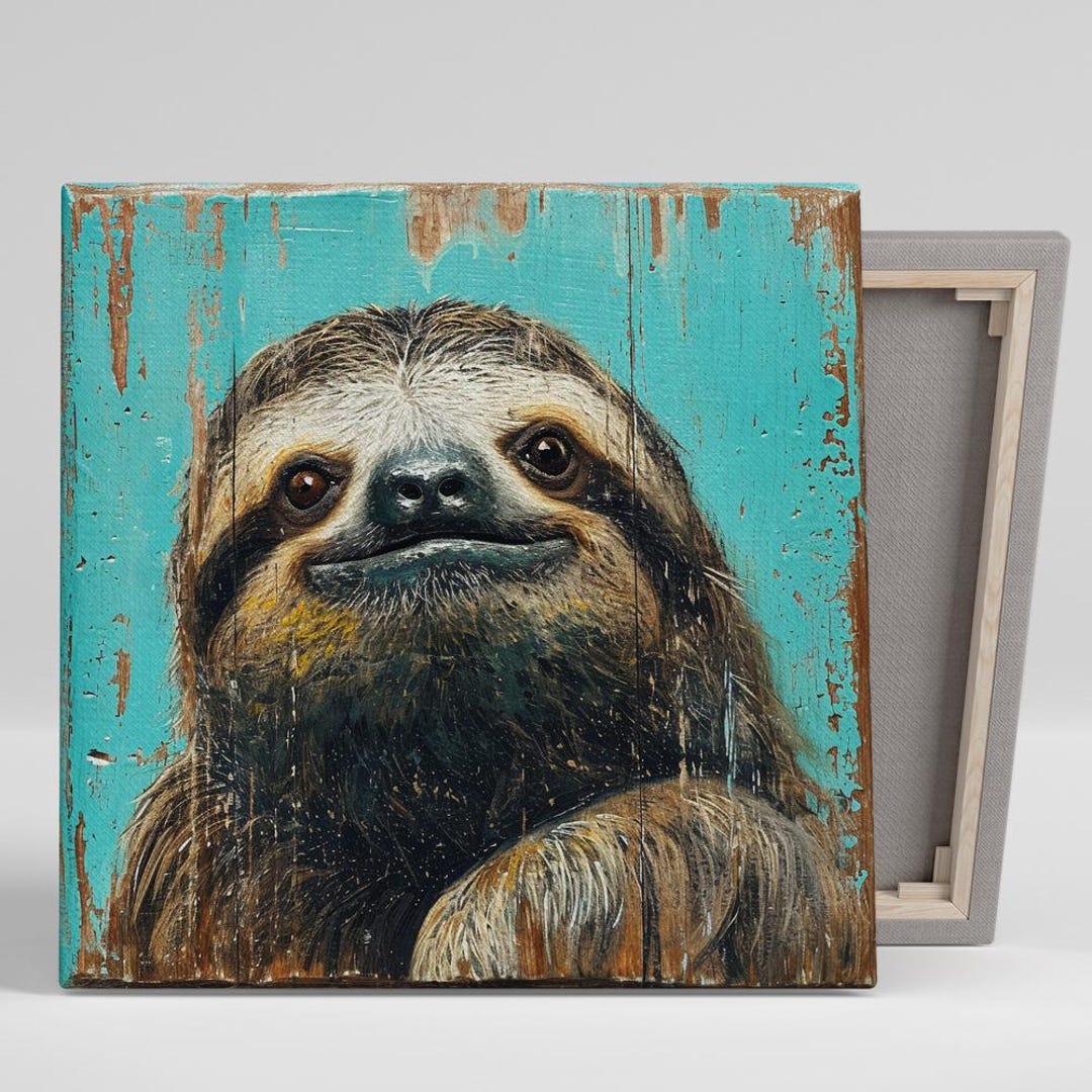 Sloth Wall Art, Canvas or Poster, Whimsical Rustic Decor, Living Room ...