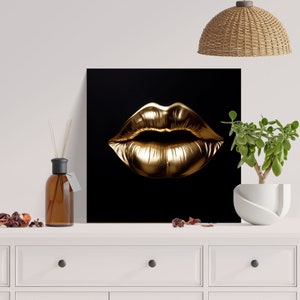 Golden Lip Wall Art, Canvas or Poster, Lip Wall Decor, Lip Wall Hanging ...