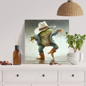 Frog Dancing in Rain Art, Canvas or Poster, Unique Wall Decor, Frog ...