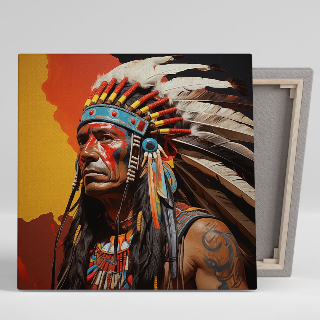 Native Wall Decor, Canvas or Poster, Red Indian Wall Hanging, Red ...