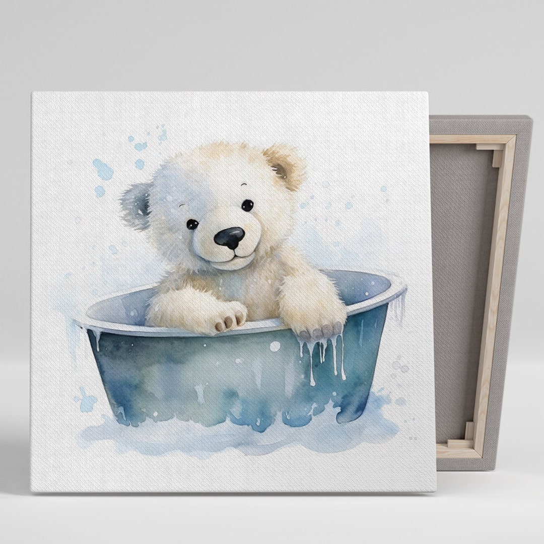 Polar Plunge Bear Cub Art, Canvas or Poster, Whimsical Scandinavian ...