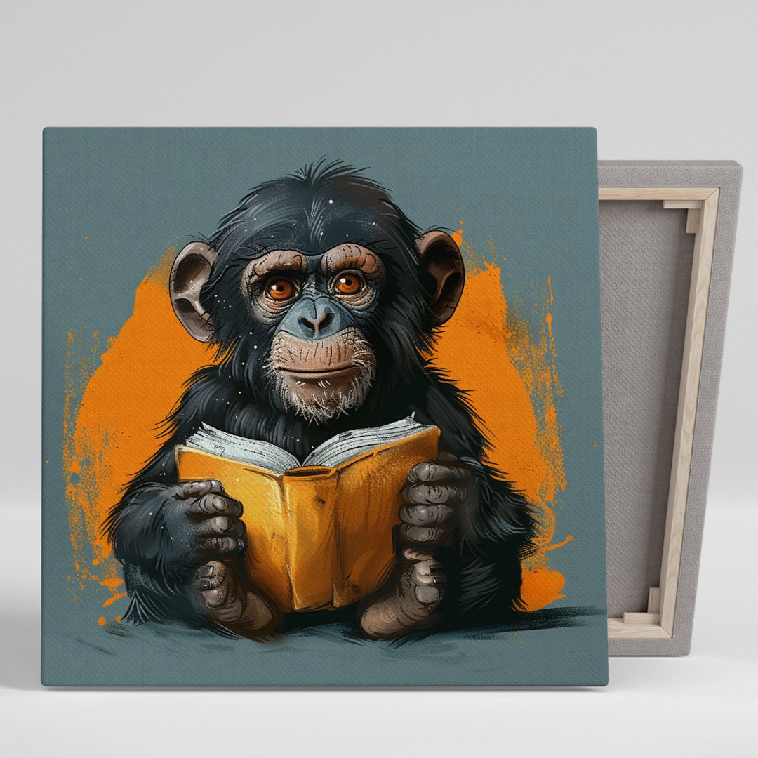 Chimpanzee Art, Canvas or Poster, Animal Whimsical Decor, Office ...