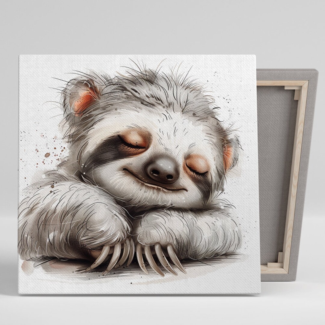 Sleepy Sloth Serenity Art, Canvas or Poster, Animal Whimsical Modern ...