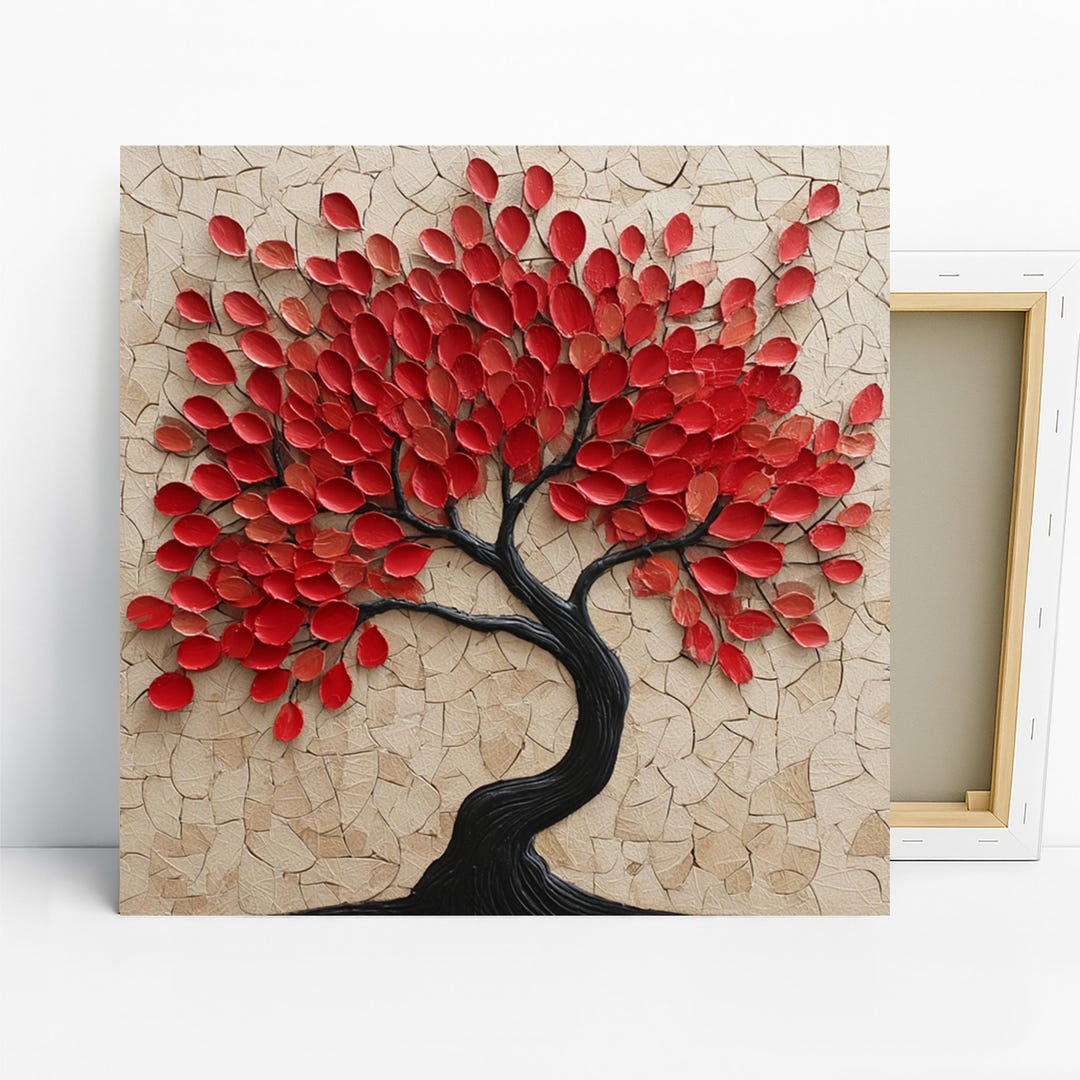 Red Tree Art, Canvas or Poster, Modern Minimalist Glam Decor for Living ...