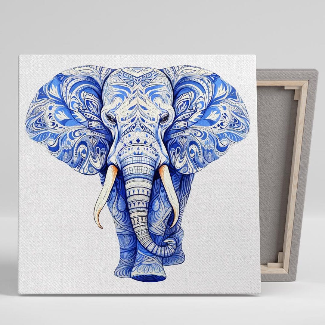 Ornate Azure Elephant Majesty Art, Canvas or Poster, Animal Bohemian ...