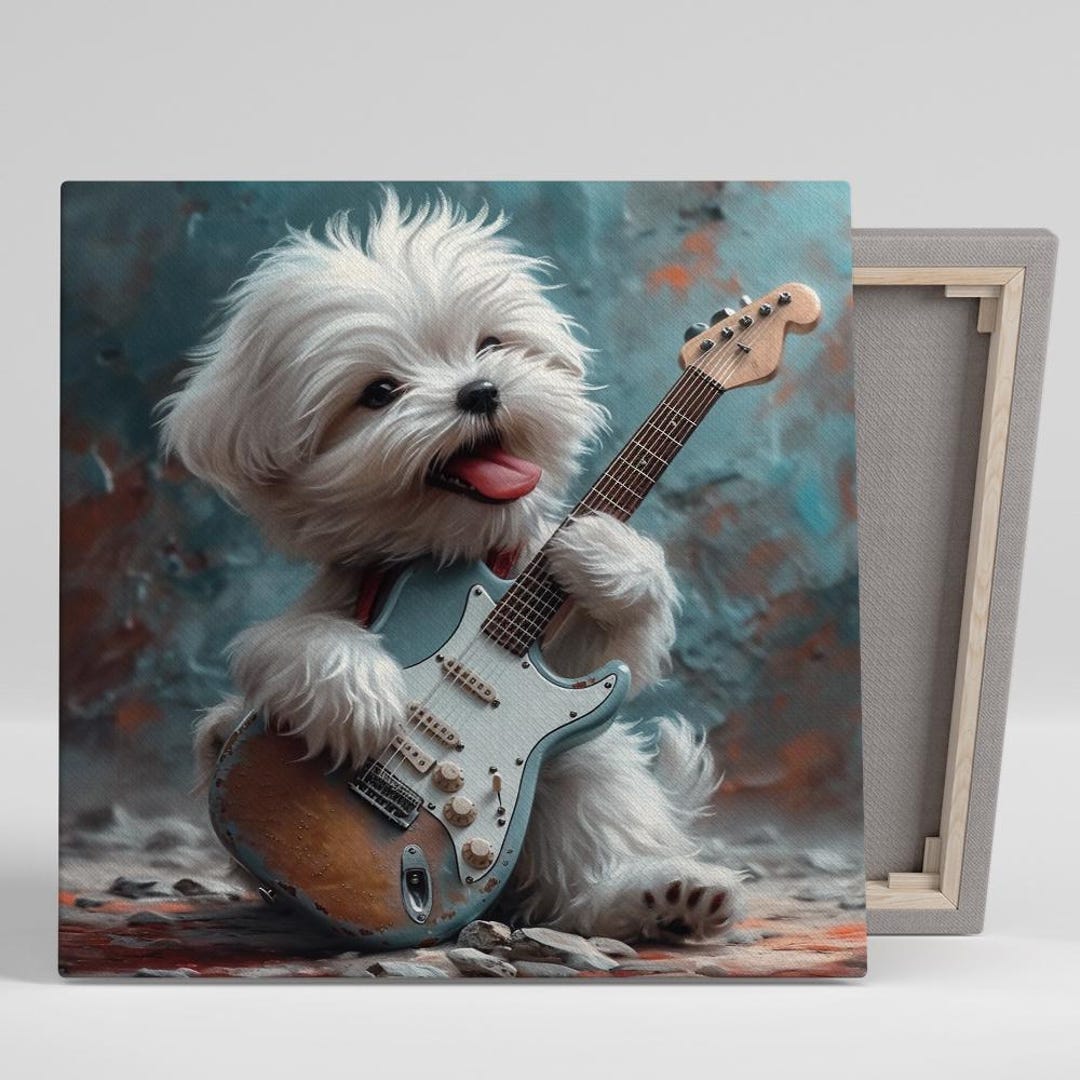 Maltese Art, Canvas or Poster, Whimsical Animal Music Decor, Living ...