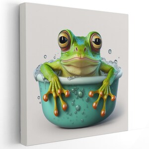 Frog in Tub , Canvas or Poster, Bathroom Wall Art Piece ,frog Wall ...