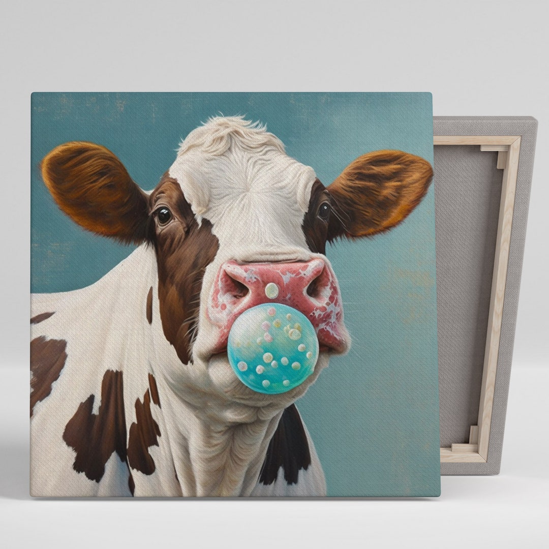 Bubble Gum Cow Wall Art, Canvas or Poster, the Chewing Cow, Cow Art ...
