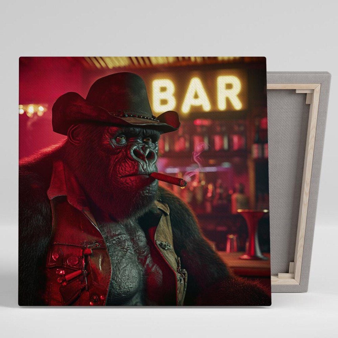 Gorilla Cowboy Art, Canvas or Poster, Surrealism Rustic Decor, Game ...