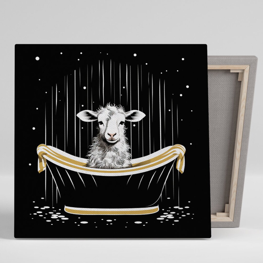 Sheep Bath Art, Canvas or Poster, Whimsical Modern Decor, Black White ...