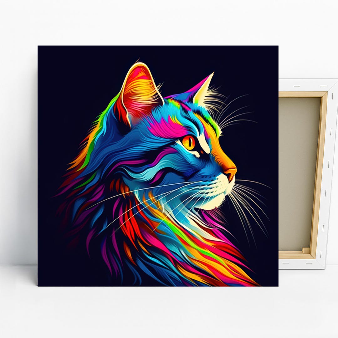 Rainbow Cat Art, Canvas or Poster, Contemporary Minimalist Decor ...