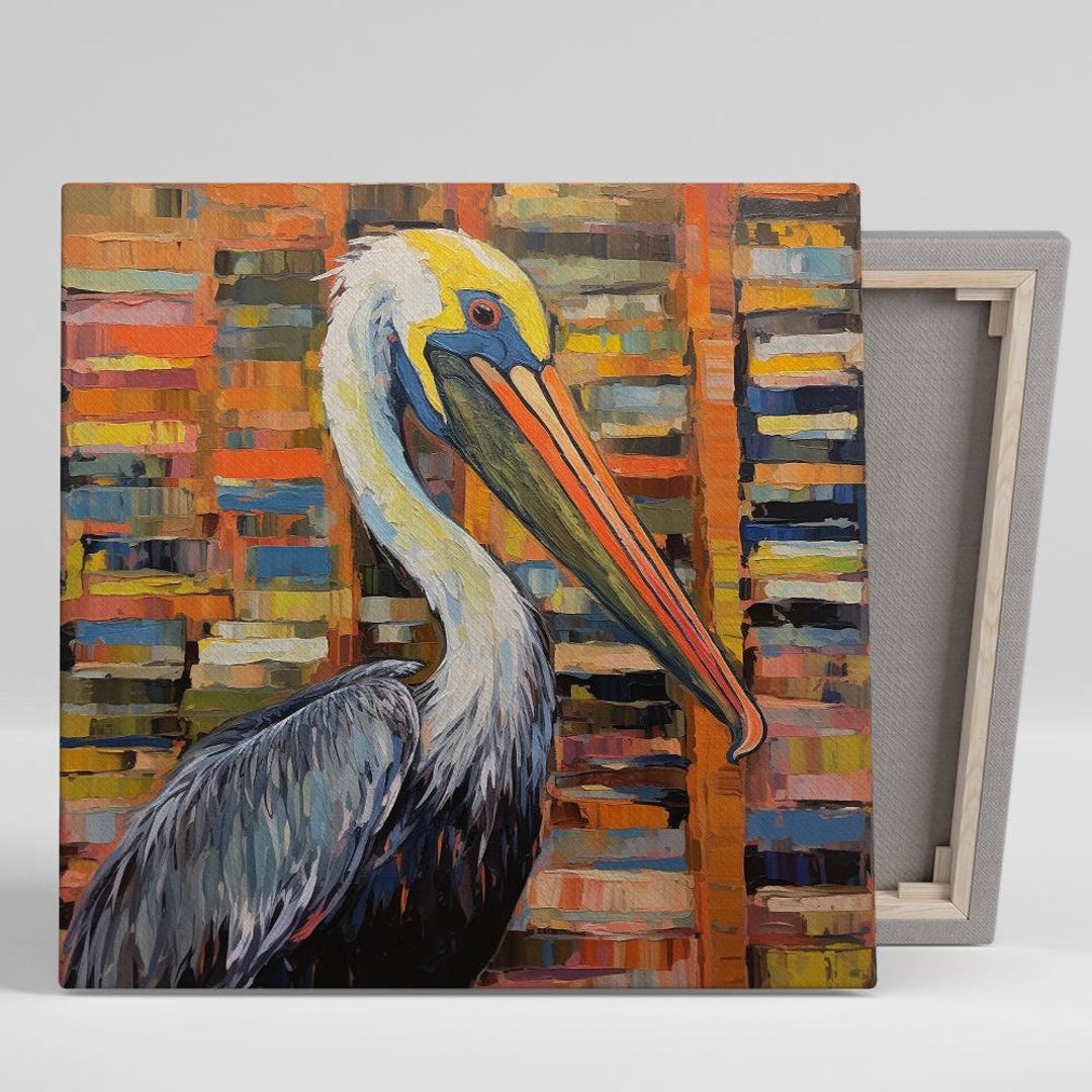 Pelican Art, Canvas or Poster, Coastal Rustic Decor, Vibrant Portrait ...