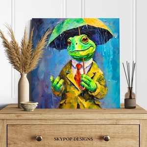 Dapper Frog Umbrella Wall Art, Canvas or Poster, Whimsical Animal ...