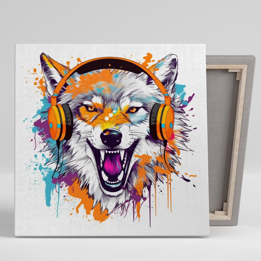 Electro Wolf Splash Art, Canvas or Poster, Pop Street Animal Decor ...