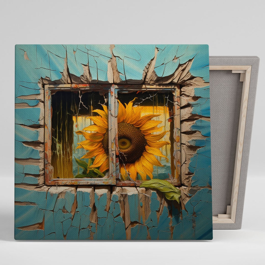 Sunflower Window Wall Art, Canvas or Poster, Landscape Decor, Window of ...