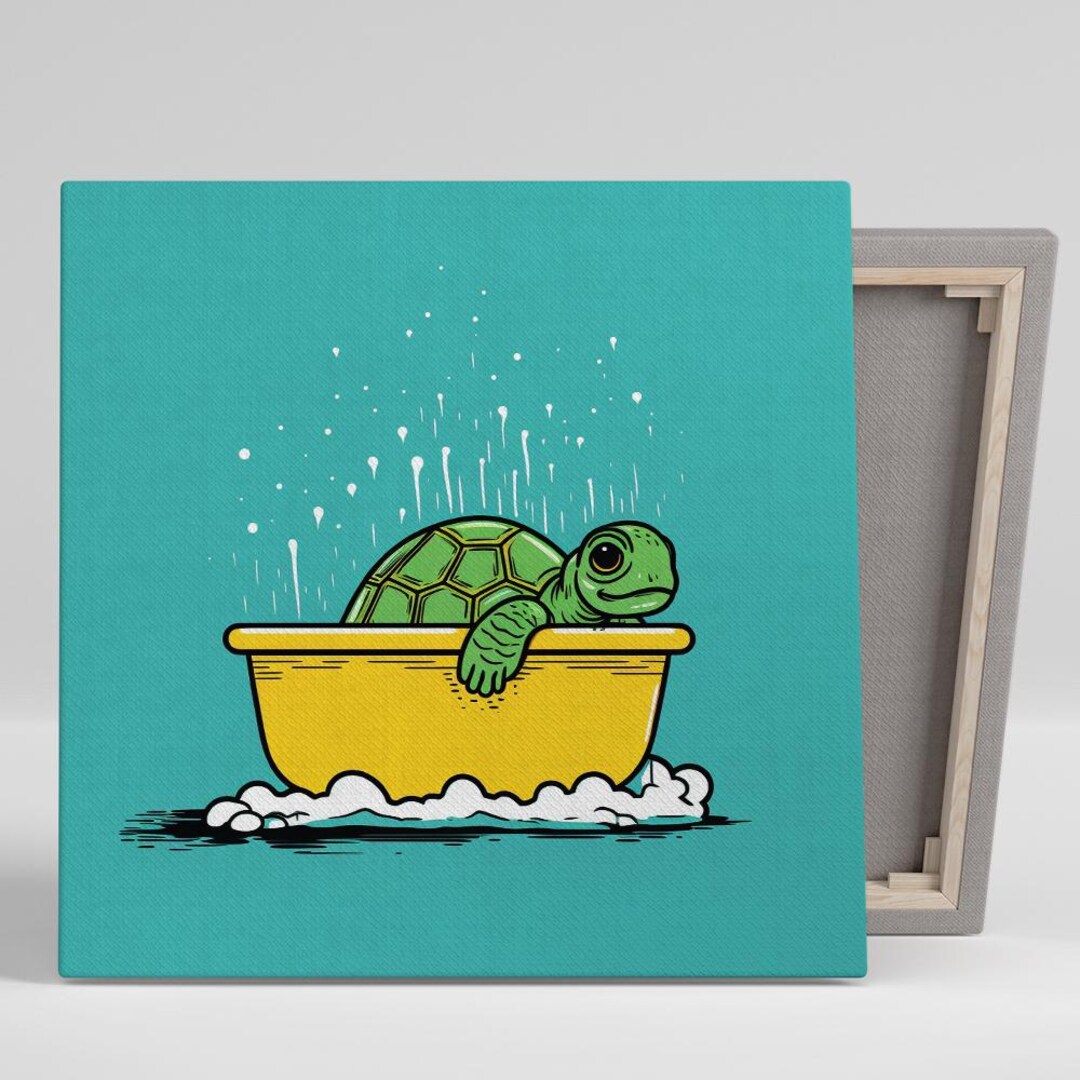Turtle Splashy Bath Time Art, Canvas or Poster, Whimsical Modern Decor ...
