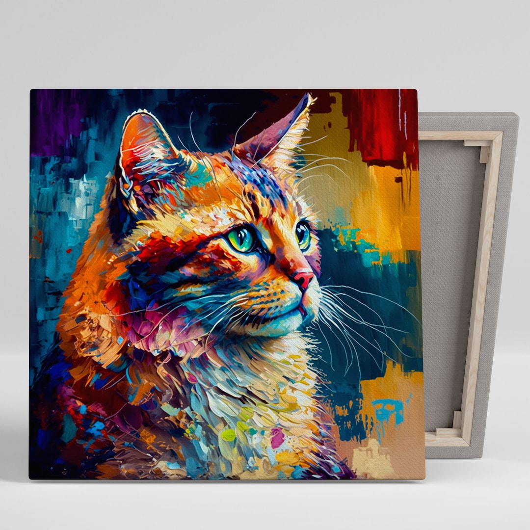 Cat Wall Art, Canvas or Poster, Colorful Abstract Cats Wall Art ,cat ...