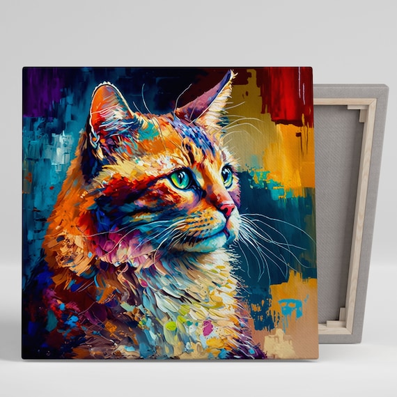 Abstract Acrylic Painting Colorful Cats