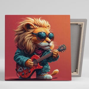 Rock 'n' Roll Lion Maestro Art, Canvas or Poster, Whimsical Animal Music Decor, Living Room Home ...