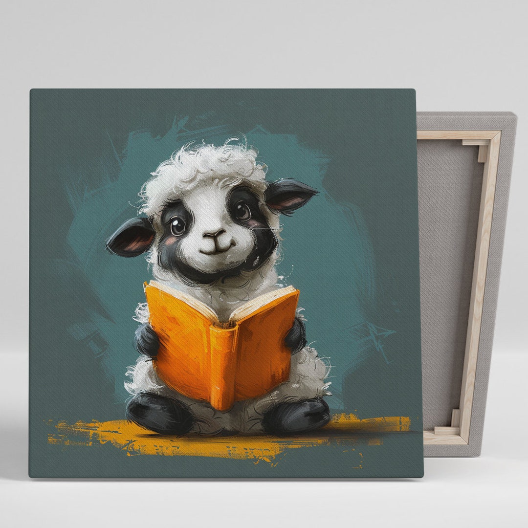 Scholarly Lamb Art, Canvas or Poster, Whimsical Animal Decor, Children ...