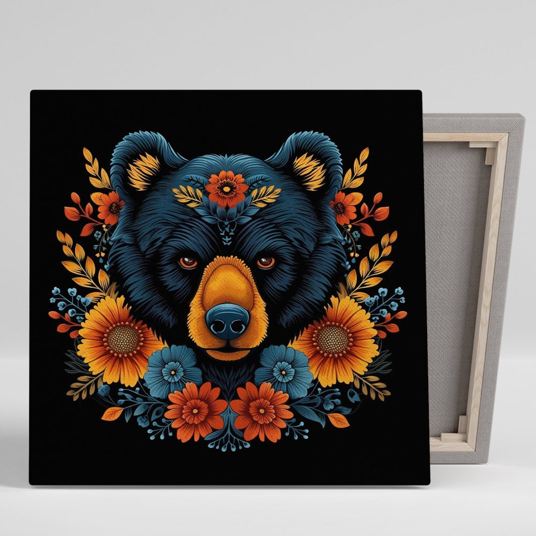 Floral Bear Fusion Art, Canvas or Poster, Whimsical Bohemian Decor ...