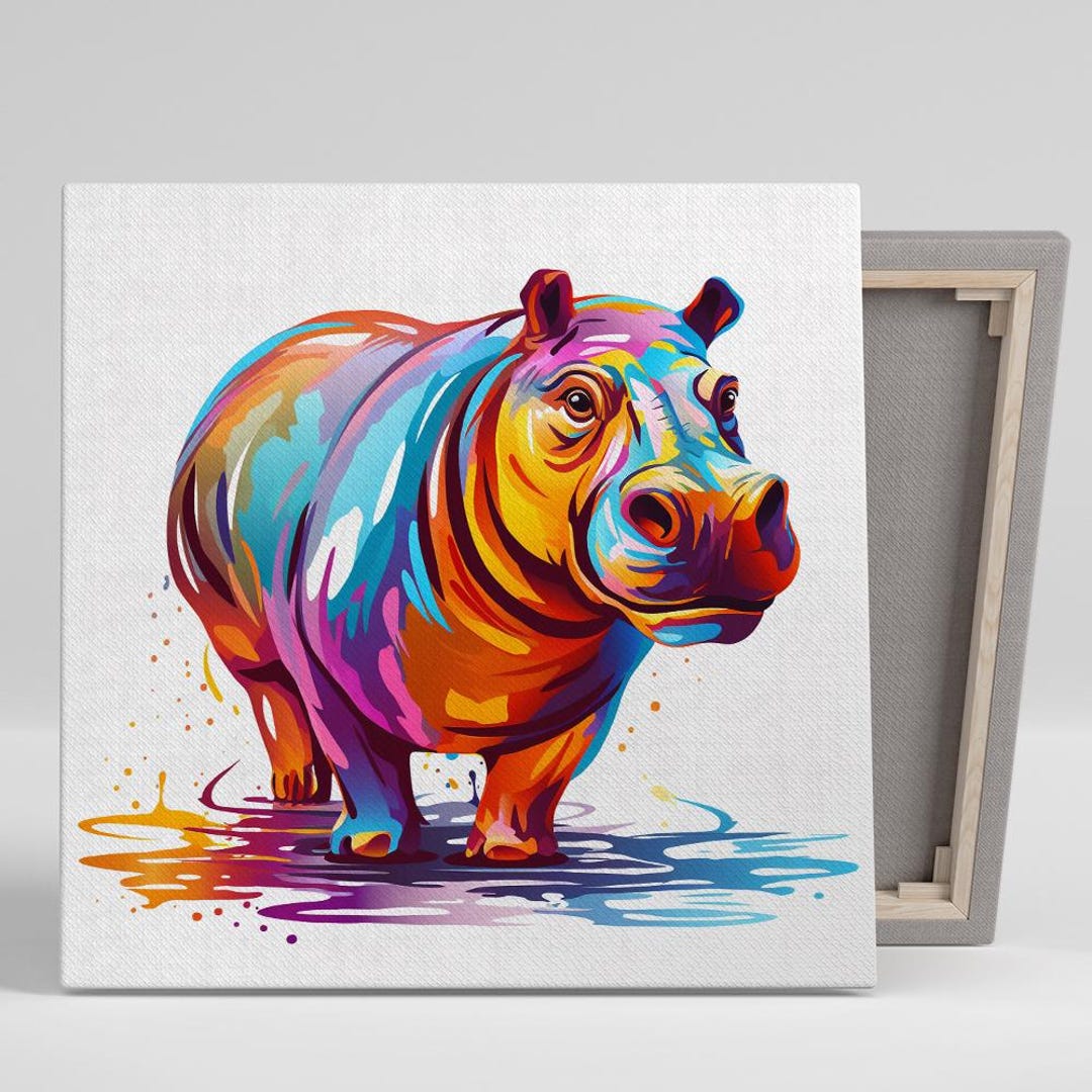 Hippo Splash Art, Canvas or Poster, Contemporary Pop Animal Decor ...