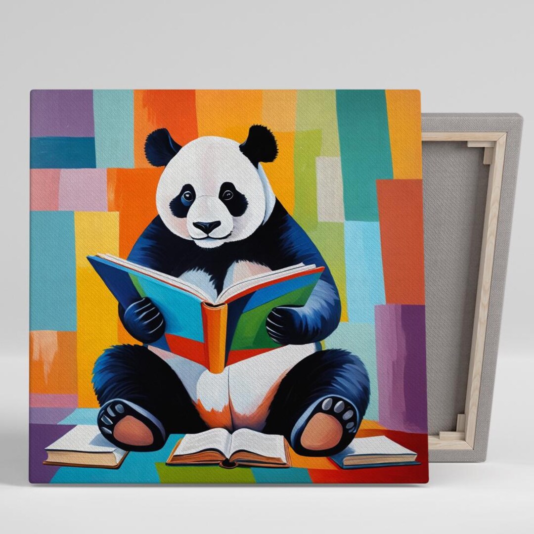 Bookworm Panda's Rainbow Adventure Art, Canvas or Poster, Whimsical ...
