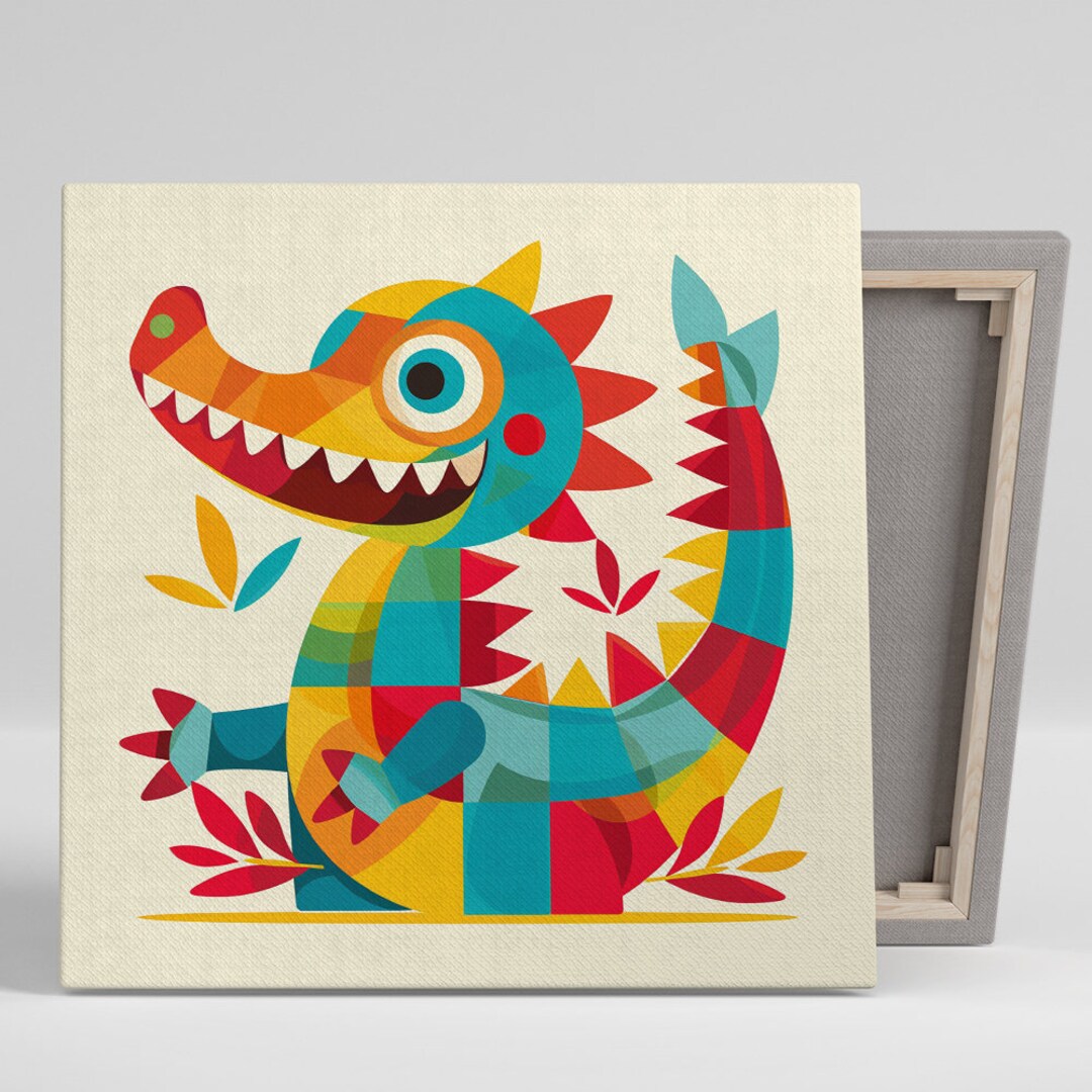 Cubist Dragon Delight Art, Canvas or Poster, Whimsical Contemporary ...