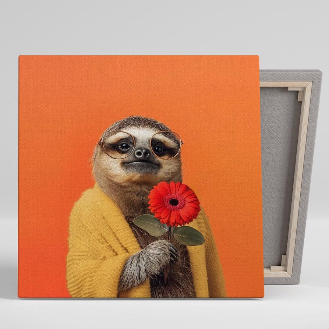 Intellectual Sloth Blossoms Wall Art, Canvas or Poster, Whimsical ...